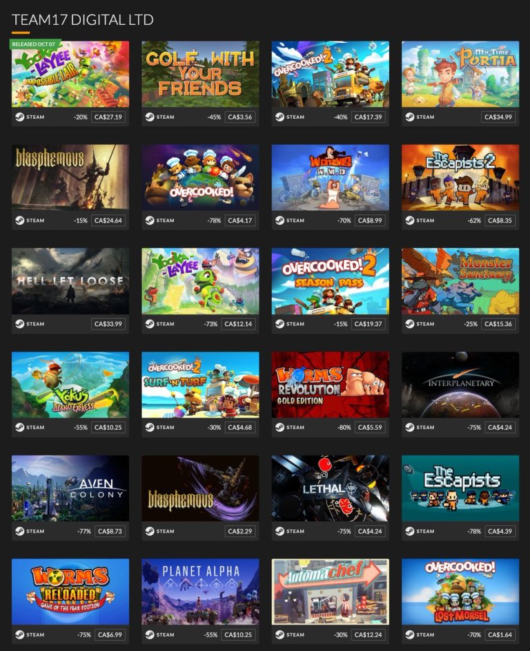 Team 17 Digital Steam Sale! Prices Up to 80% Off!! – Scuttle Gamez Review